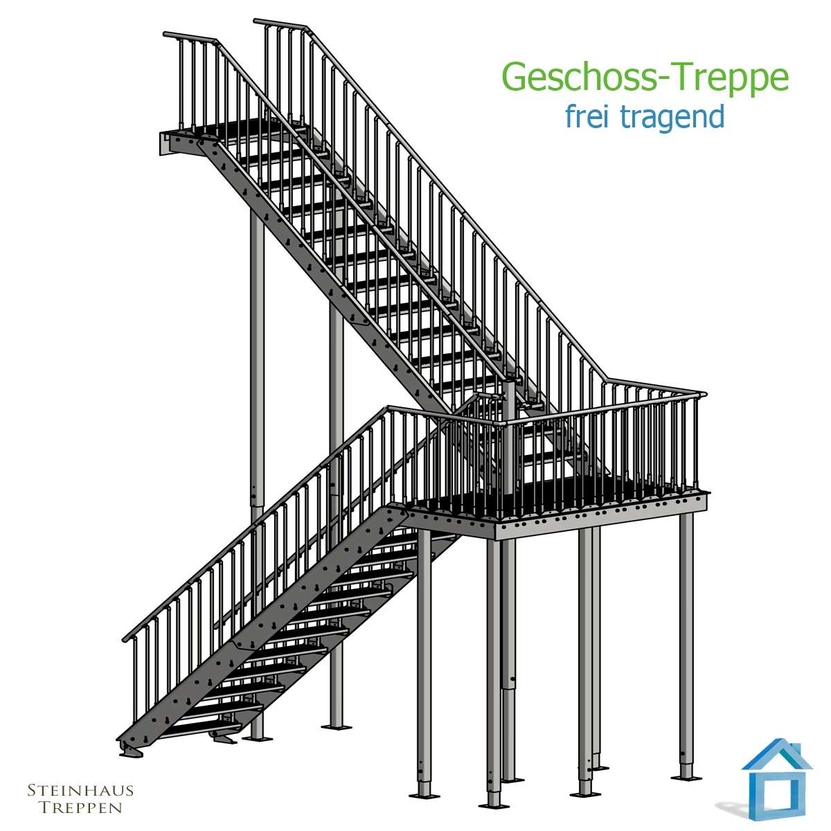 Stahltreppe Bausatz – freistehende Außentreppe mit Zwischenpodest für ...