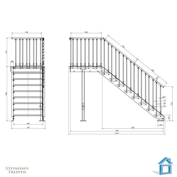 Aussentreppe für GH 180 cm mit Stahlpodest an schmalen Eingängen ...