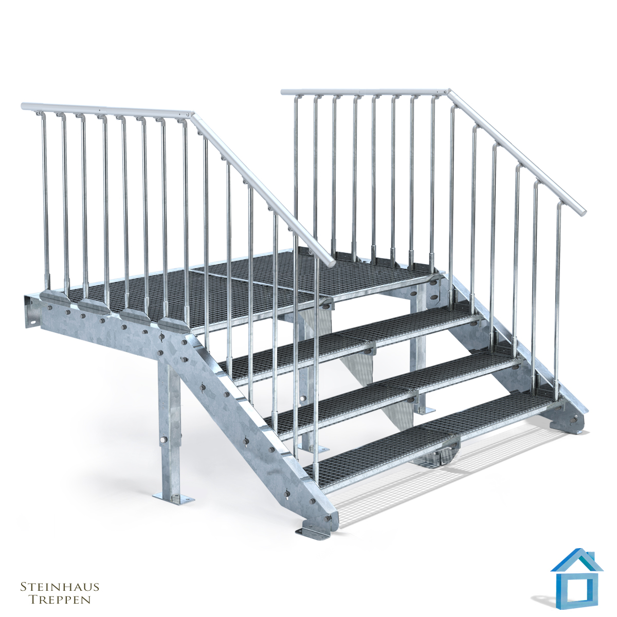 Stahltreppe in Breite 200 cm, 220 cm, 240 cm 4 Stufen Bausatz Treppe ...