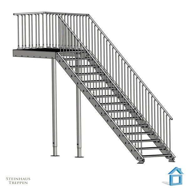 Stahltreppe 15 Steigungen Aufgang mit Podest Vorbau und ...