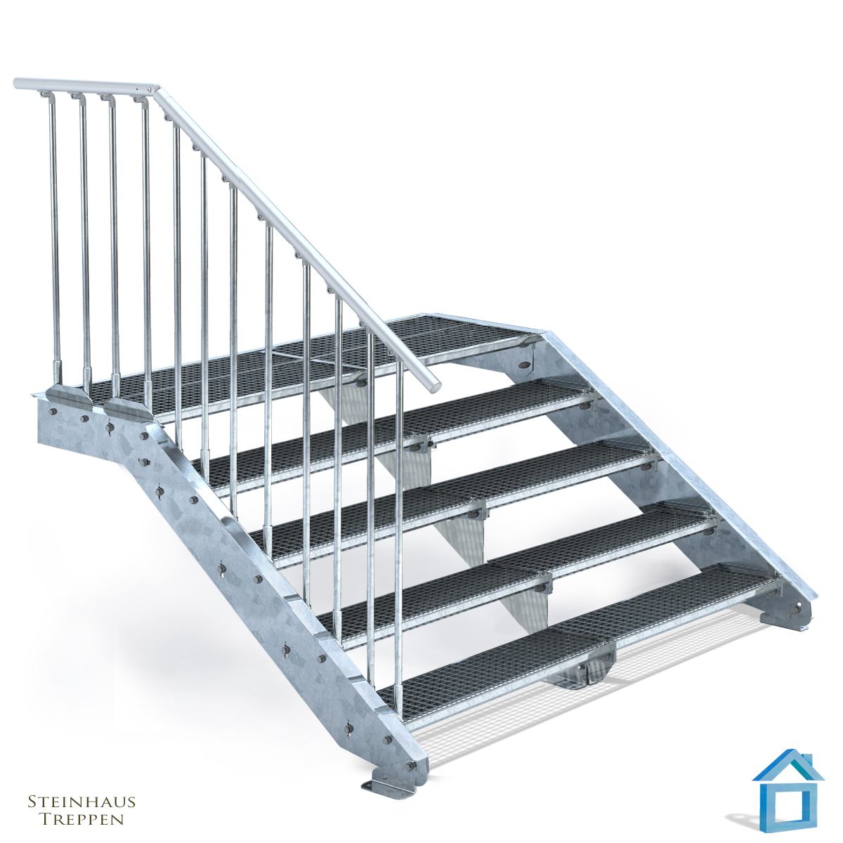 Stahltreppe in Breite 200 cm, 220 cm, 240 cm 5 Stufen Bausatz Treppe ...