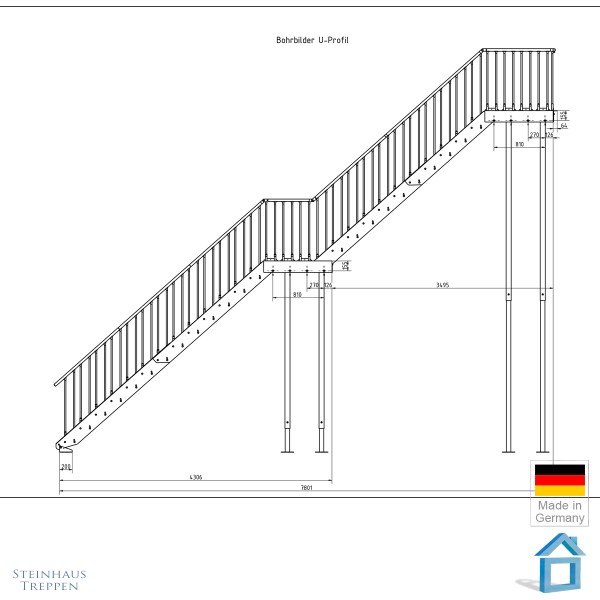 Bausatz Zugangstreppe Stahl feuerverzinkt mit Zwischenpodest und ...